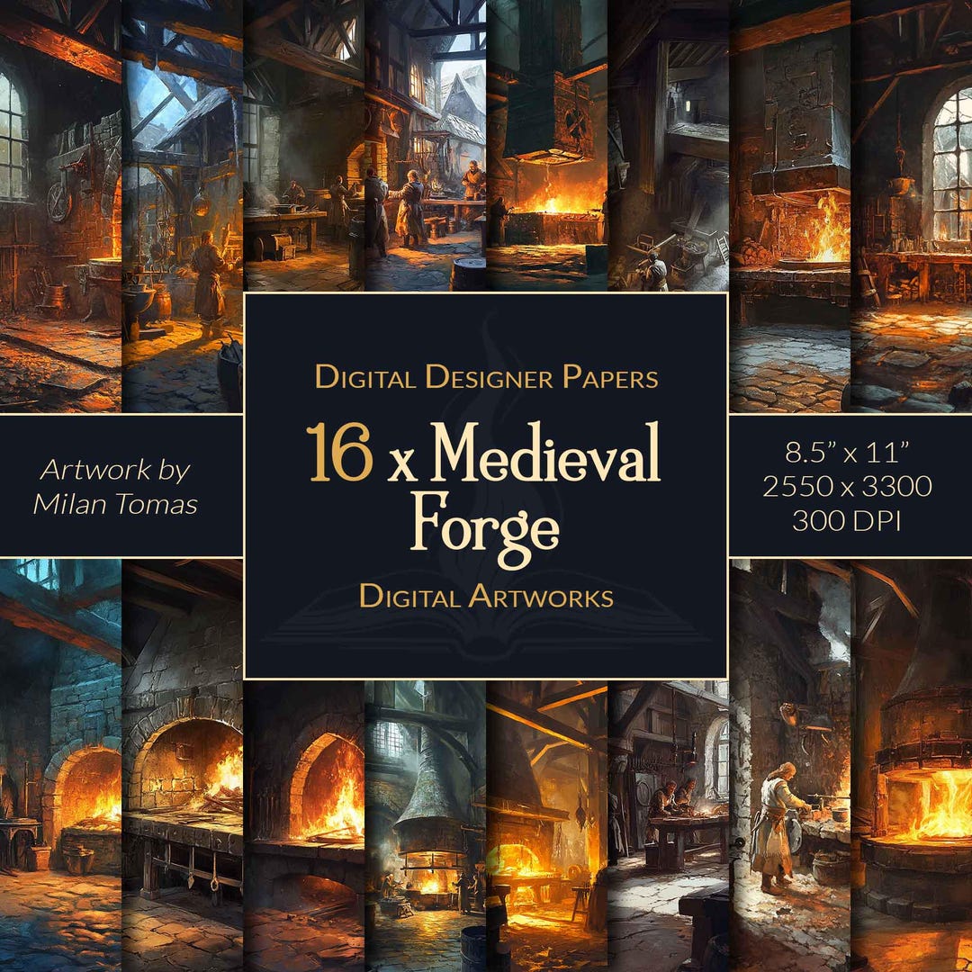 Medieval Forge Digital Artworks Pack | Set of 16 Digital Papers ...