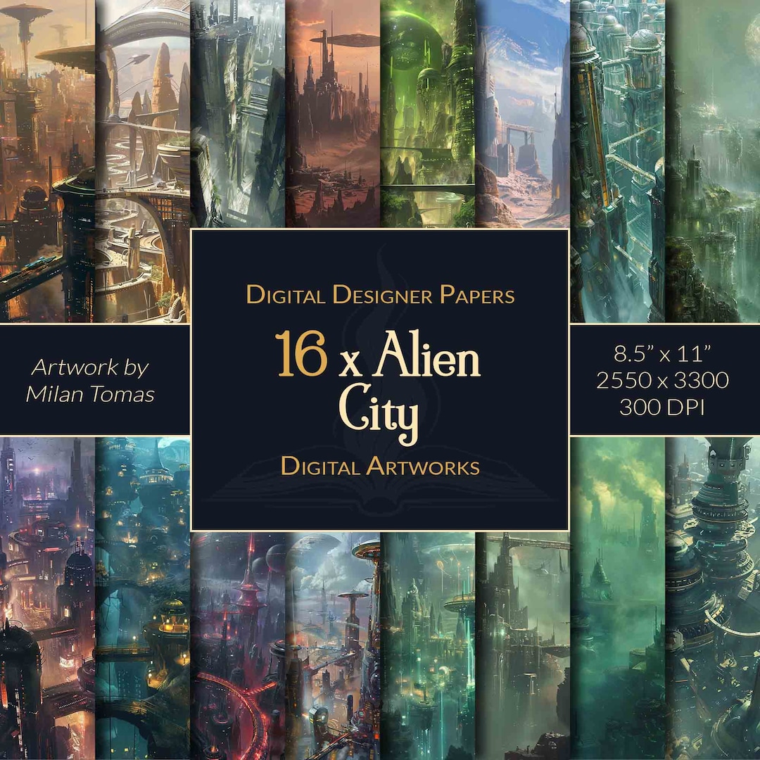 Alien City Digital Artworks Pack | Set of 16 Digital Papers | Scrapbook ...