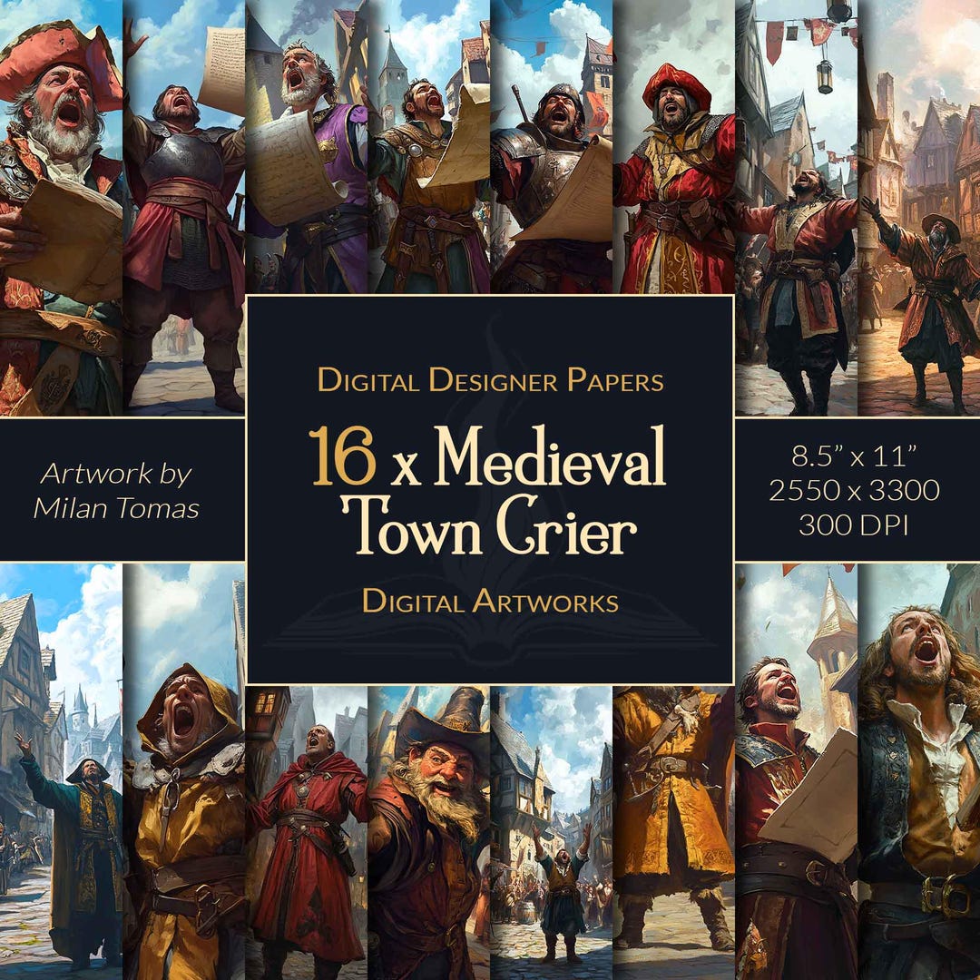 Medieval Town Crier Artworks: 16 Scrapbook Papers (digital Download) - Etsy