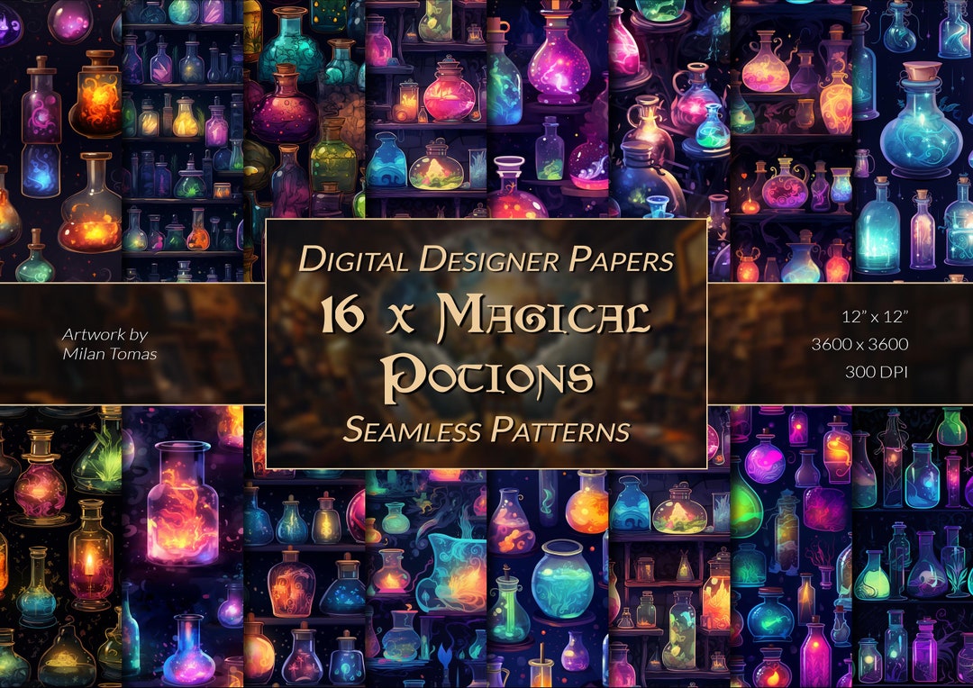 Magical Potions Seamless Patterns Pack Set of 16 Digital Papers ...