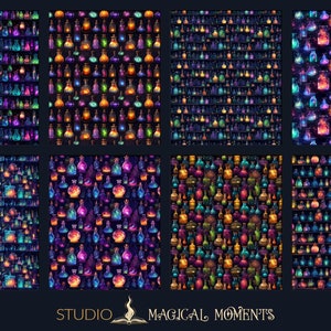 Magical Potions Seamless Patterns Pack Set of 16 Digital Papers Scrapbook Paper Junk Journals ...