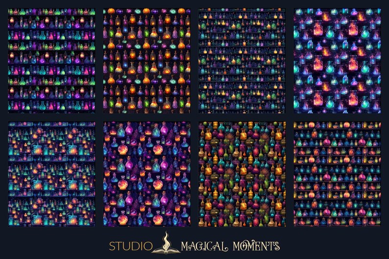 Magical Potions Seamless Patterns Pack Set of 16 Digital Papers Scrapbook Paper Junk Journals ...