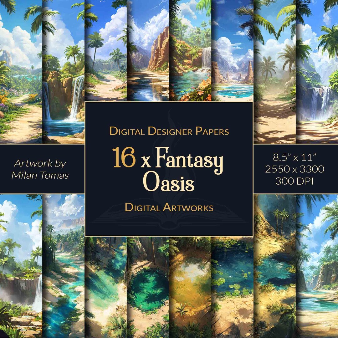 Fantasy Oasis Digital Artworks Pack | Set of 16 Digital Papers ...