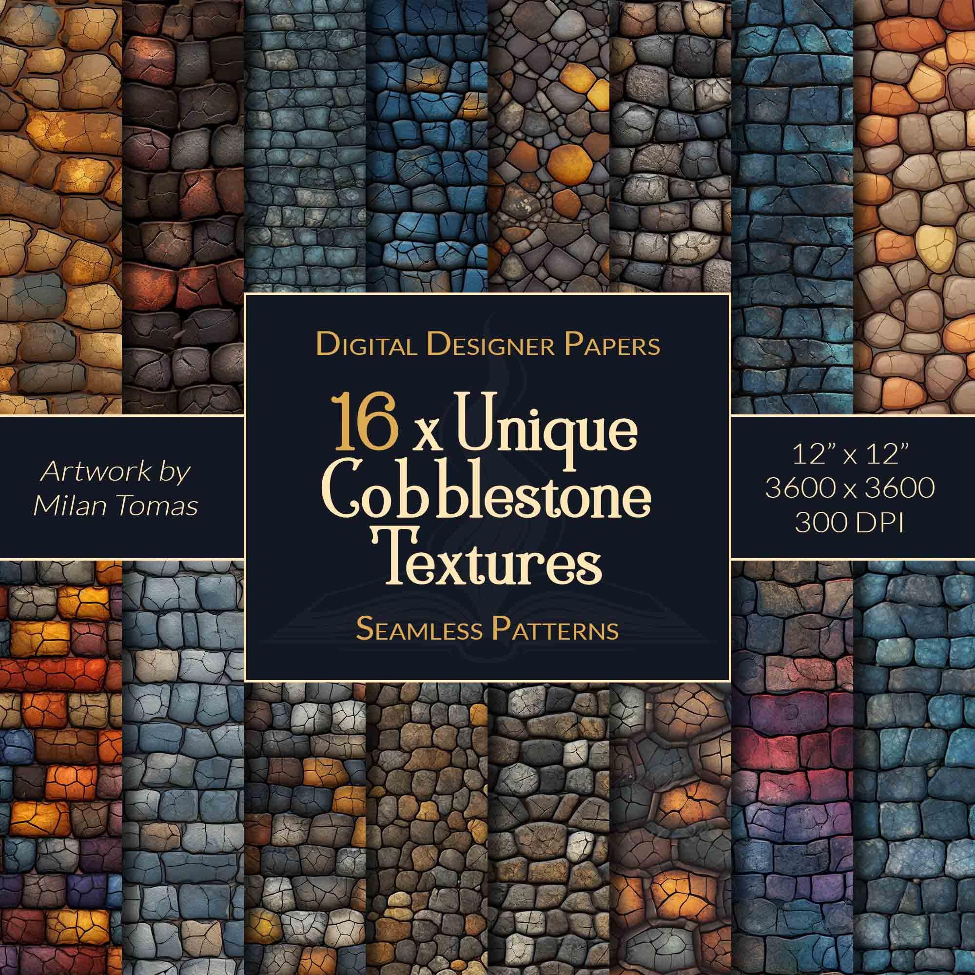 Unique Cobblestone Textures Seamless Patterns Pack Set of 16 Digital ...