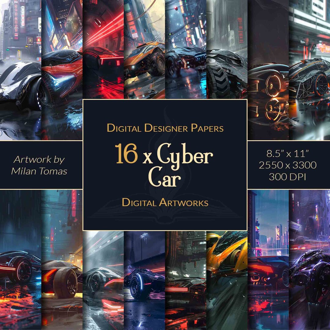 Cyber Car Digital Artworks: Scrapbook Paper Pack (digital Download) - Etsy