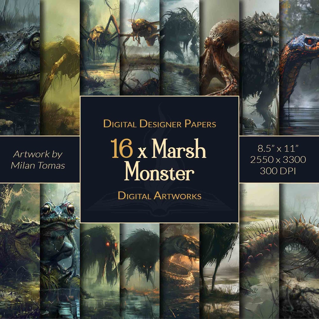 Marsh Monster Digital Artworks Pack | Set of 16 Digital Papers ...