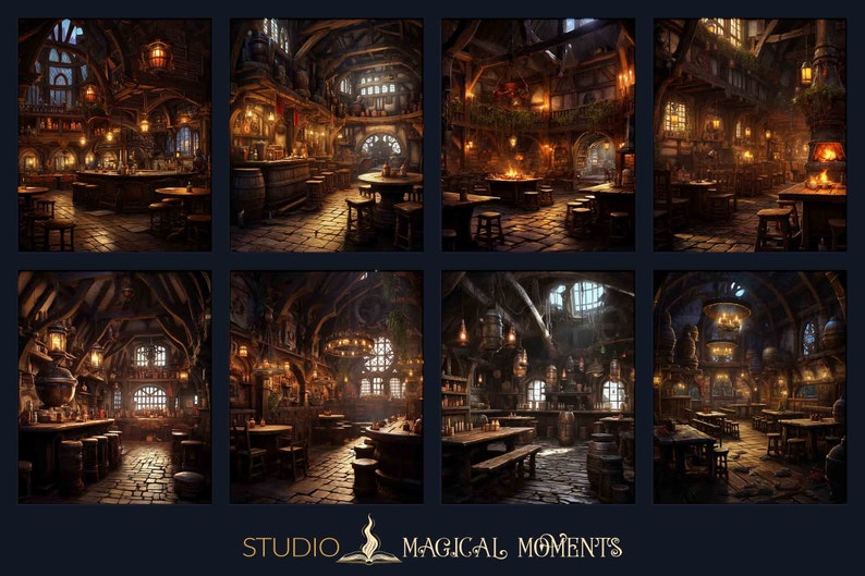 Medieval Tavern Interior Digital Papers: Fantasy Scrapbook Art (set of ...