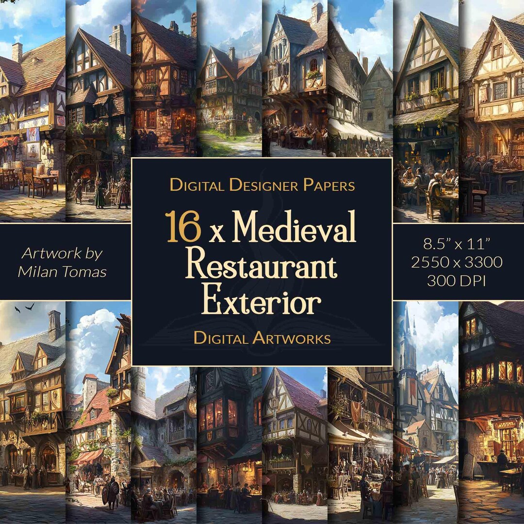 Medieval Restaurant Exterior Digital Paper: Scrapbook & Junk Journal ...