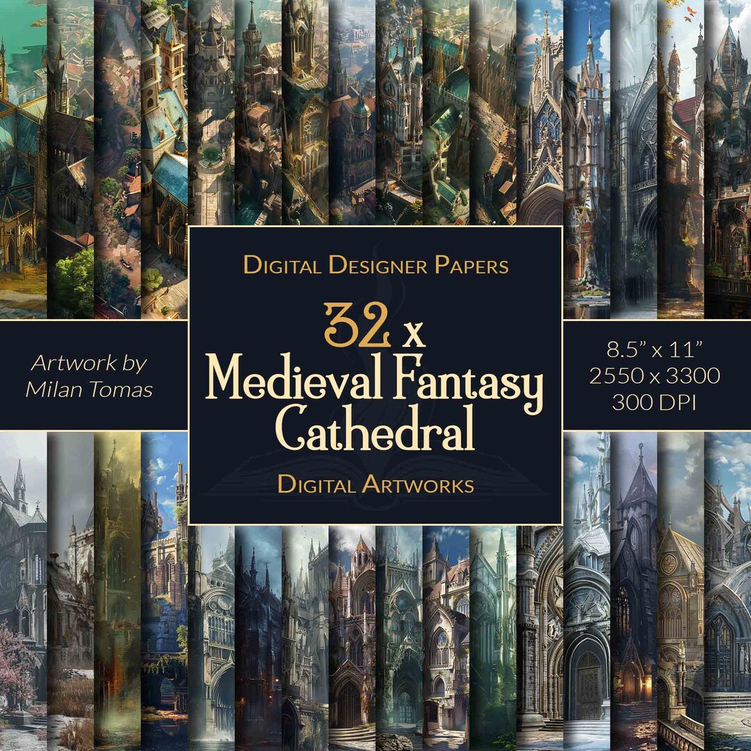 Medieval Cathedral Digital Paper Pack: Fantasy Art, Scrapbook, Junk ...