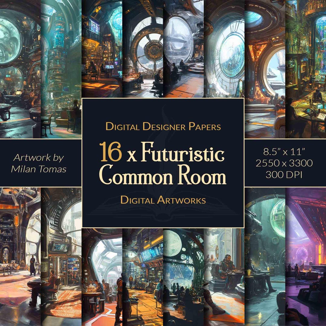 Futuristic Common Room Digital Paper Pack: Scrapbook & Junk Journal ...