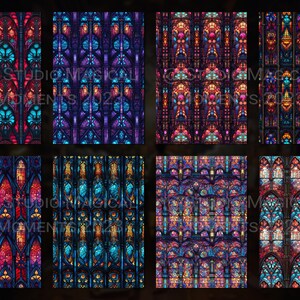 Cathedral Stained Glass Seamless Patterns Pack Set of 16 Digital Papers ...