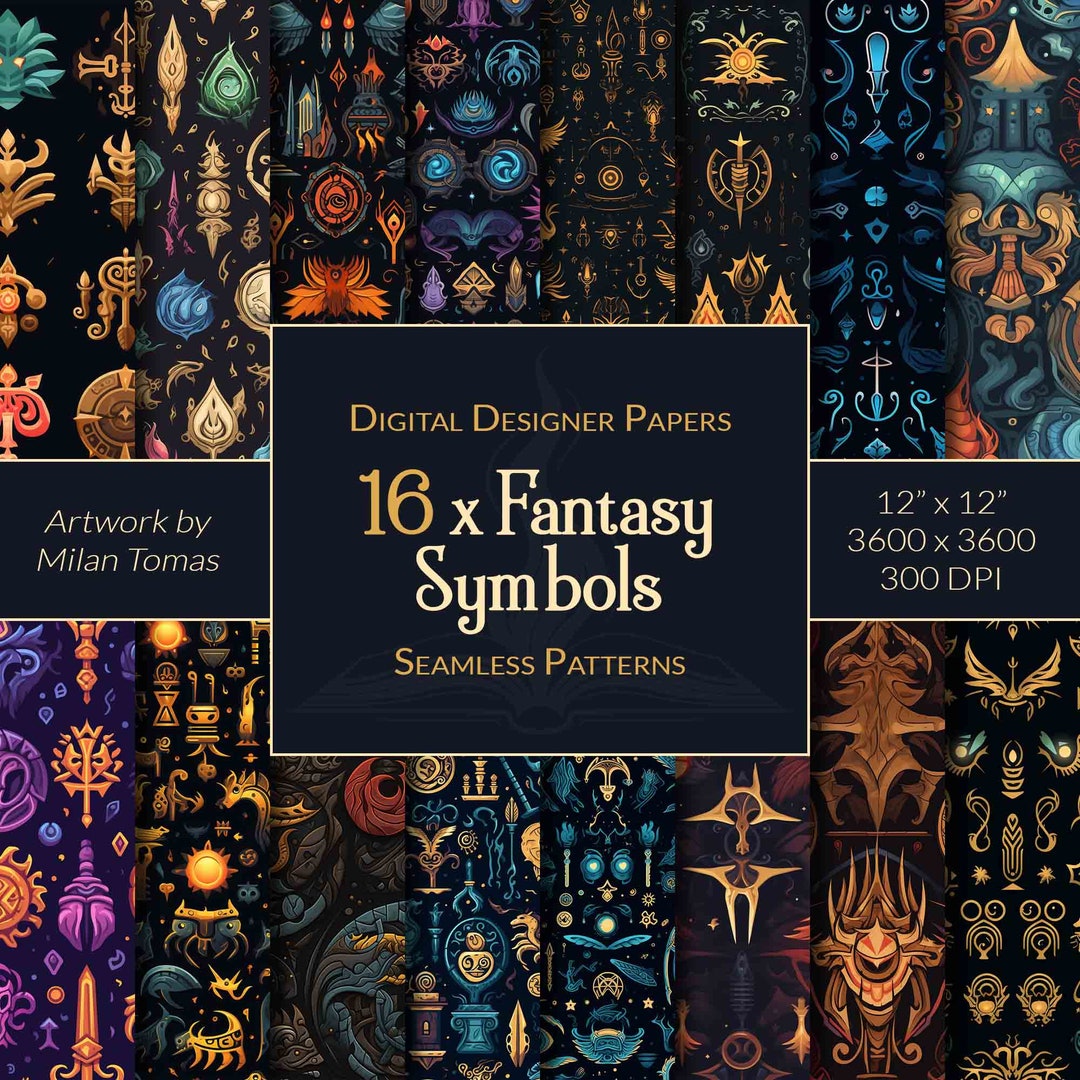 Fantasy Symbols Seamless Patterns Pack Set of 16 Digital Papers ... Fantasy Symbols Seamless Patterns Pack Set of 16 Digital Papers ...