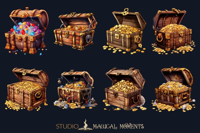 Treasure Chest Clip Art: PNG Bundle for Scrapbooking (digital Download ...