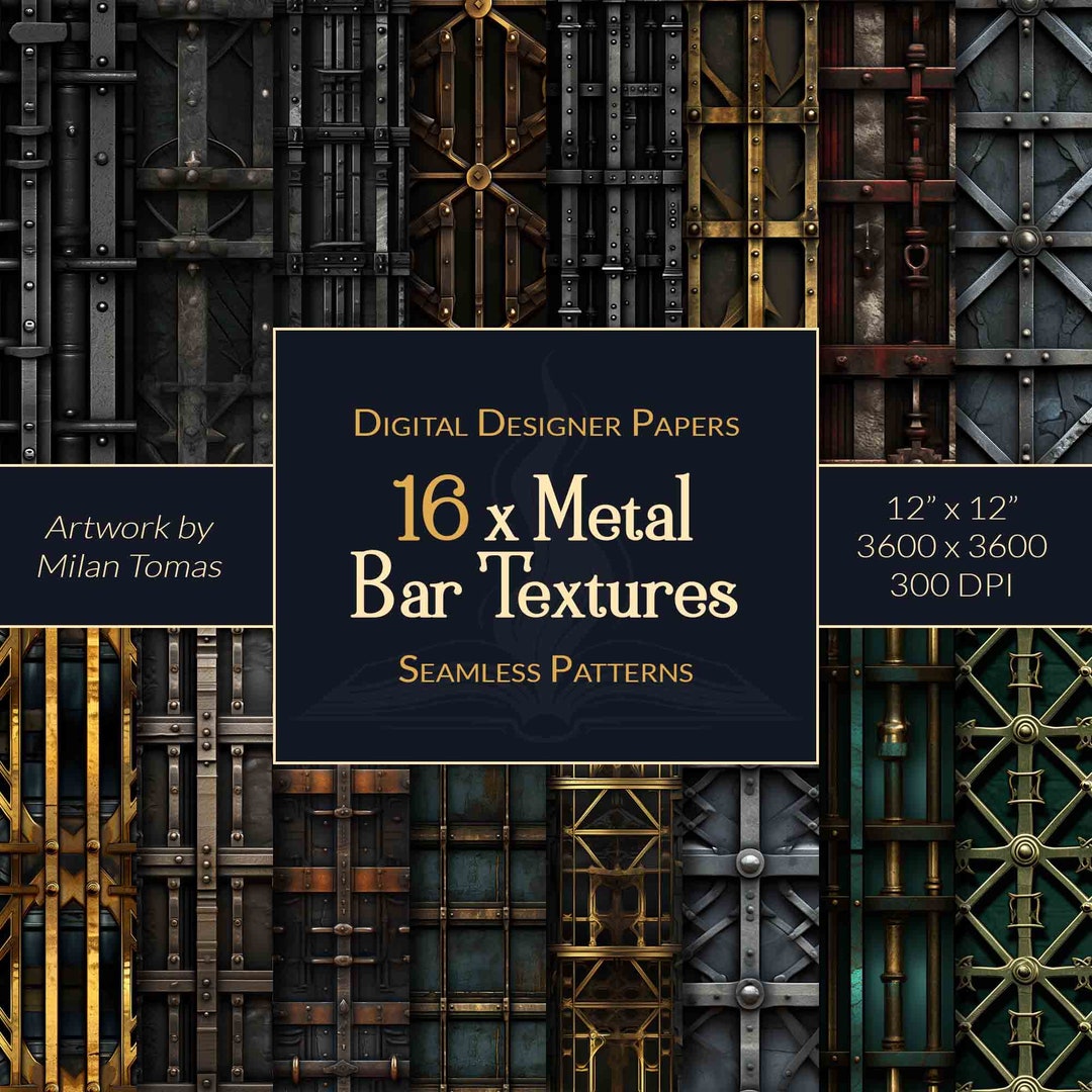 Metal Bar Textures Seamless Patterns Pack | Set of 16 Digital Papers ...