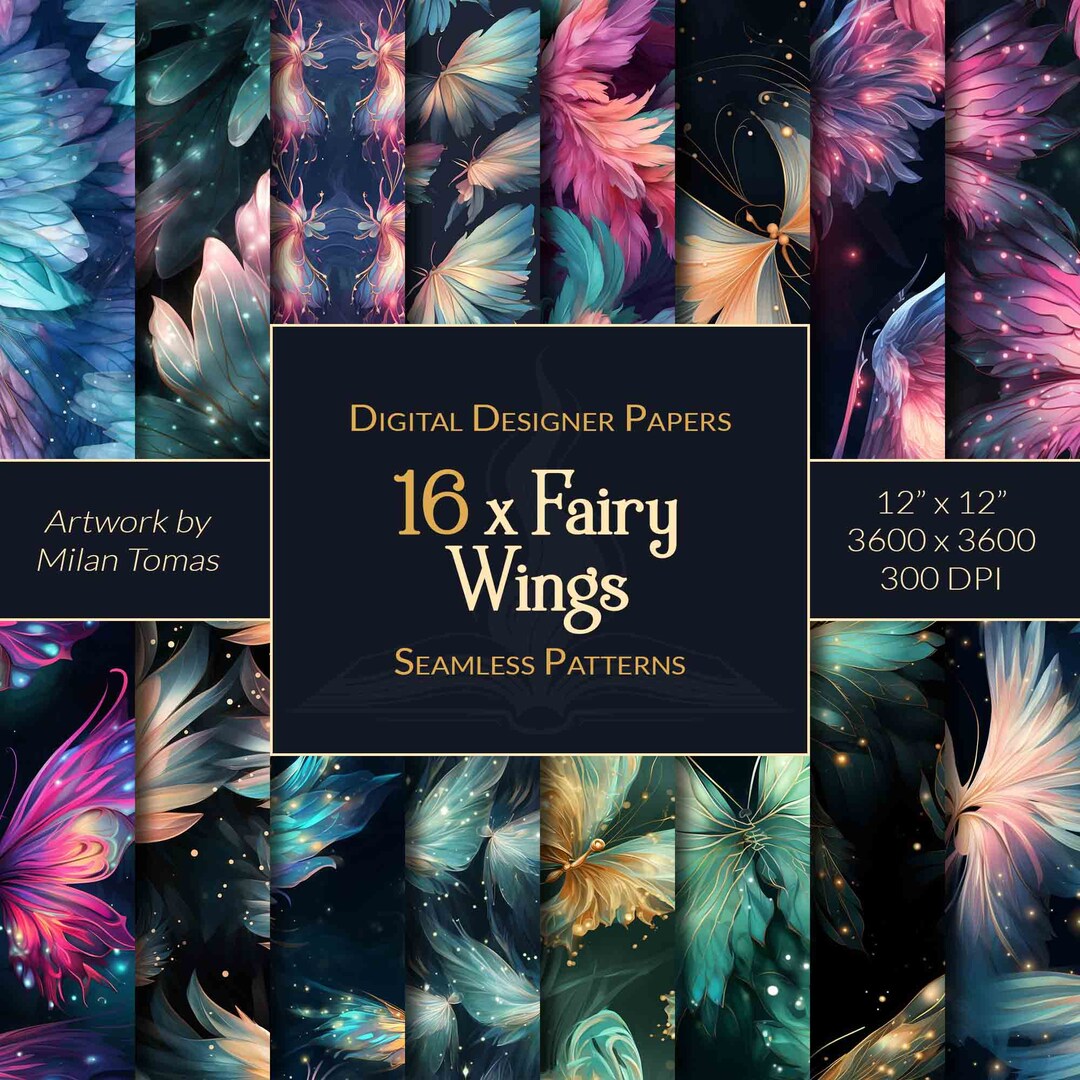 Fairy Wings Seamless Patterns Pack | Set of 16 Digital Papers ...