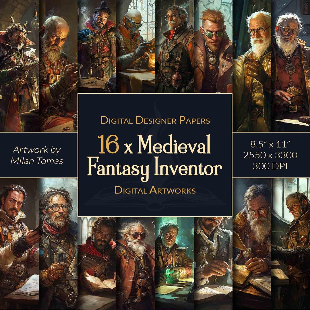 Medieval Fantasy Inventor Artworks: 16 Digital Papers (digital Download ...