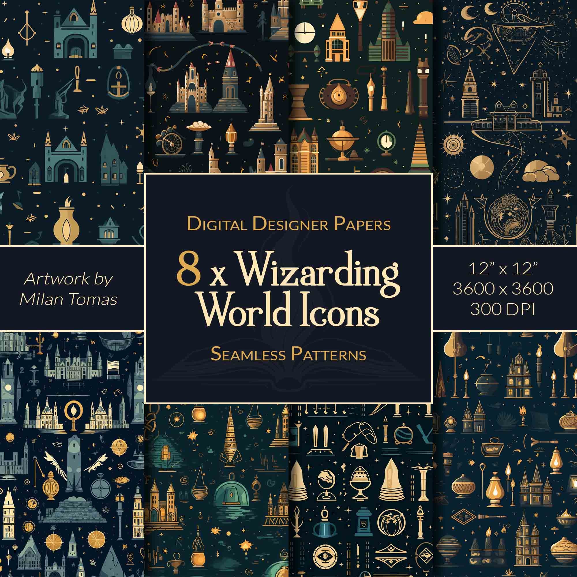 Wizarding World Icons Seamless Patterns Pack Set of 8 Digital Papers ...
