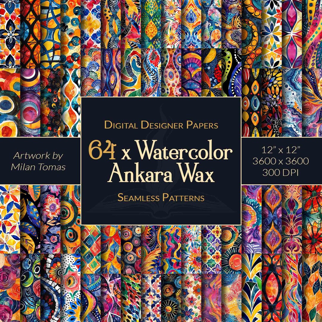 Watercolor Ankara Wax Seamless Patterns Pack | Set of 64 Digital Papers ...