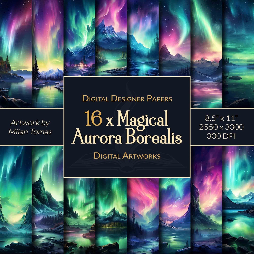 Magical Aurora Borealis Digital Artworks Pack | Set of 16 Digital ...