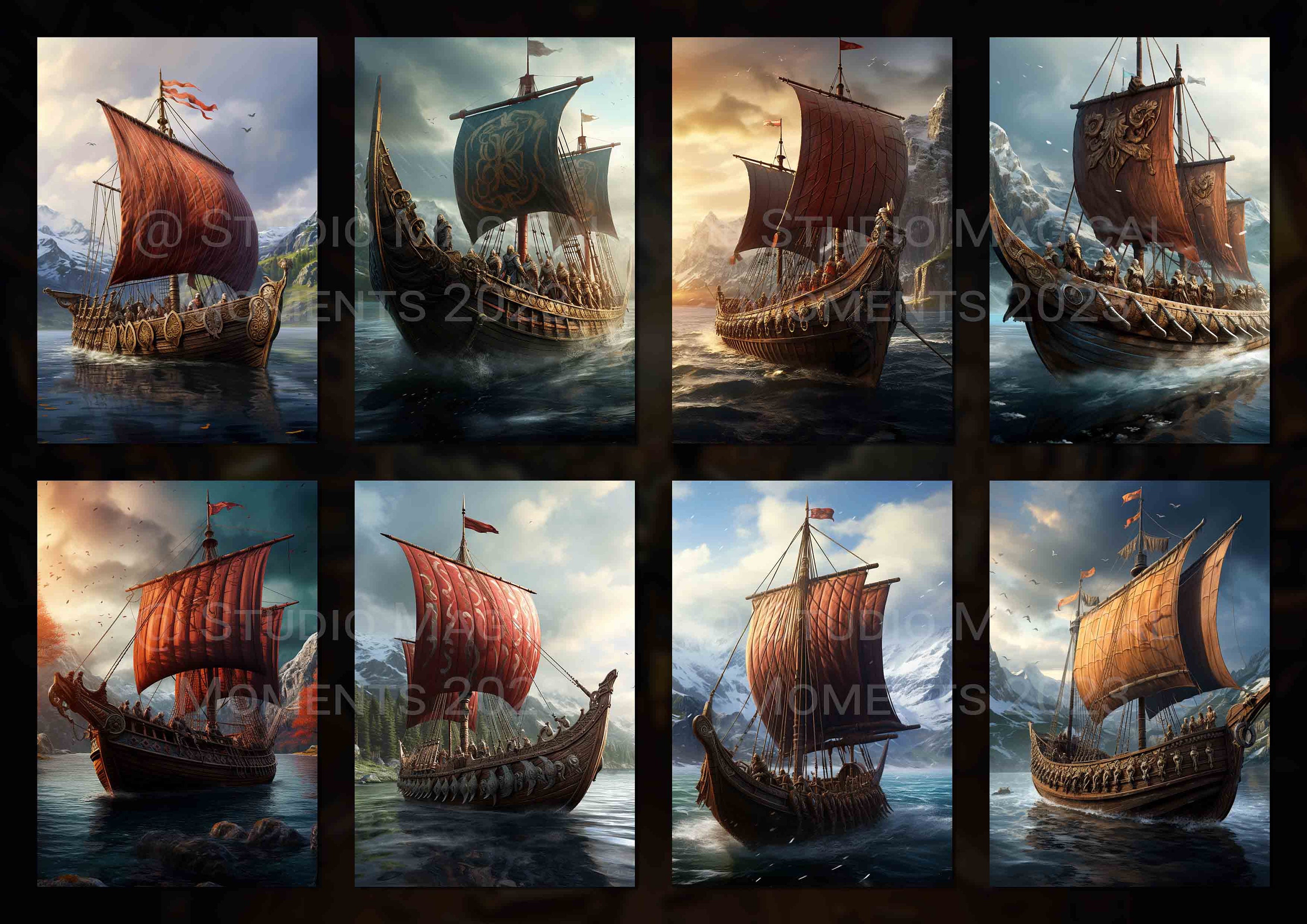 Medieval Fantasy Viking Ship Digital Artworks Pack Set of 16 - Etsy