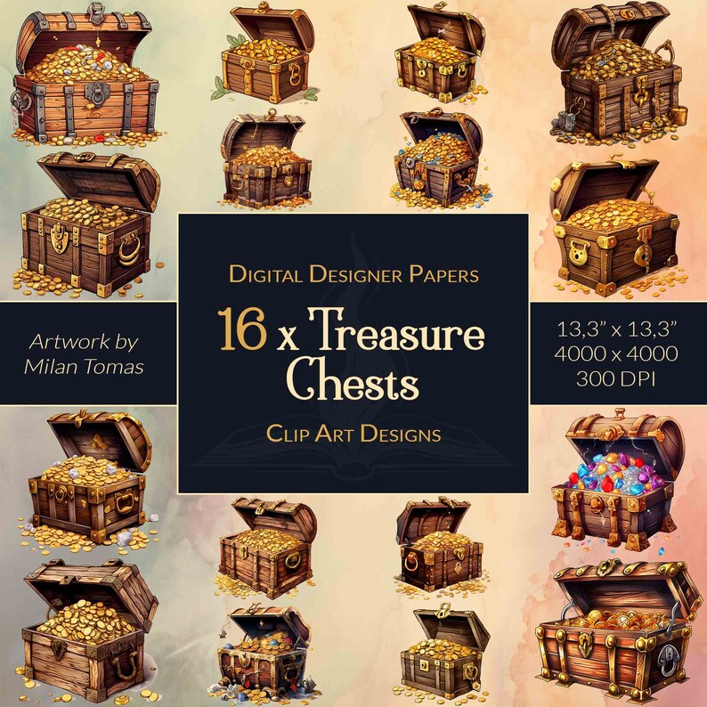 Treasure Chests Clip Art Pack Set of 16 Digital Artworks Scrapbook ...