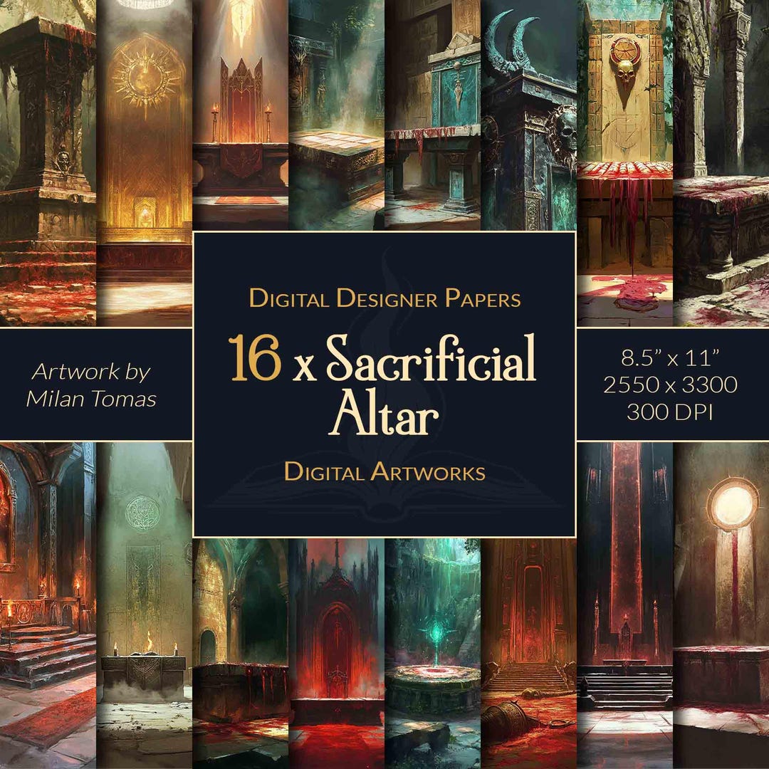 Sacrificial Altar Digital Artworks Pack | Set of 16 Digital Papers ...