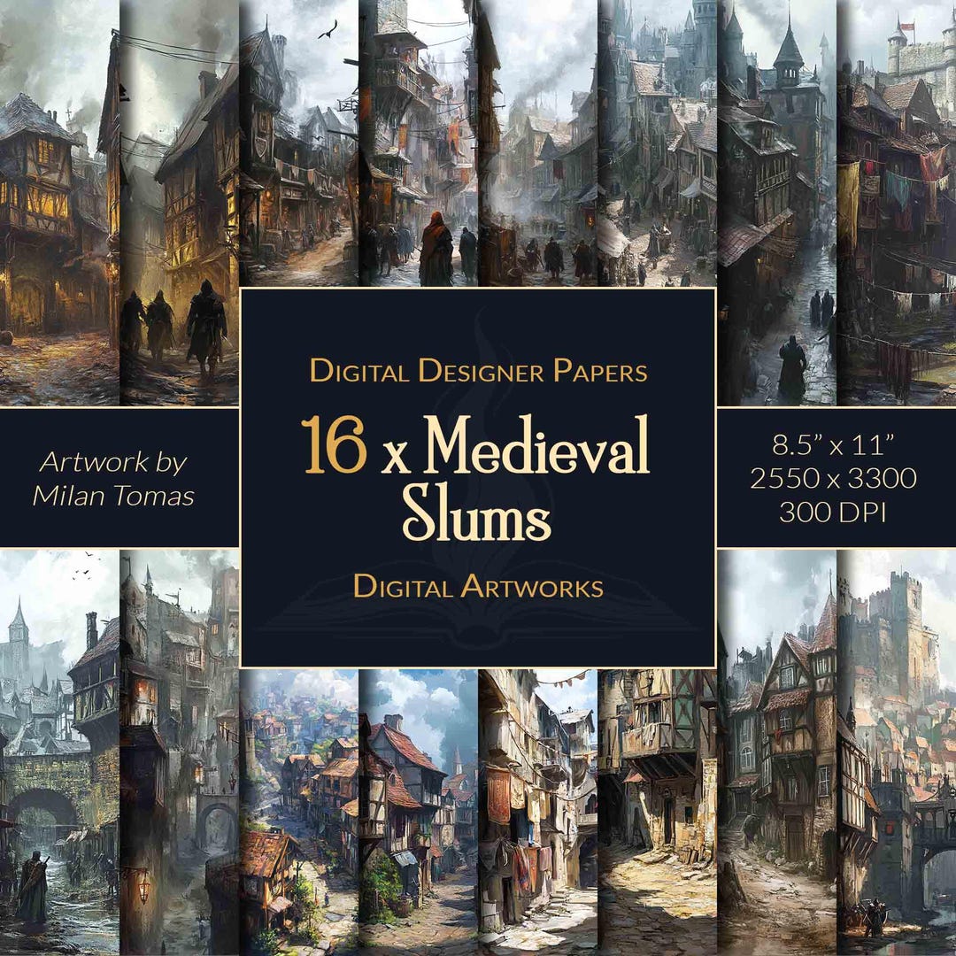 Medieval Slums Digital Artworks Pack | Set of 16 Digital Papers ...