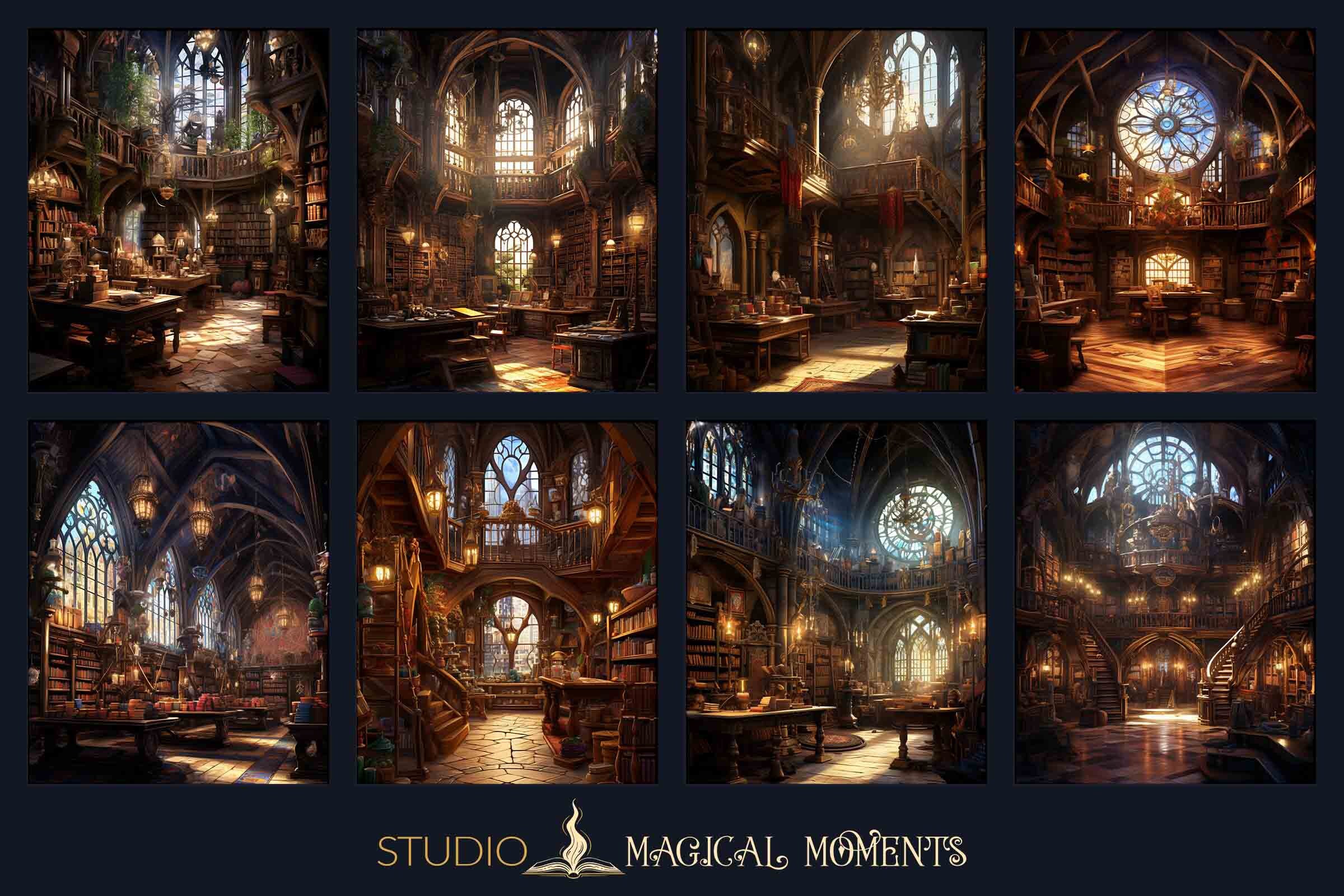 Medieval Fantasy Book Store Interior Digital Artworks Pack Set of 16 ...