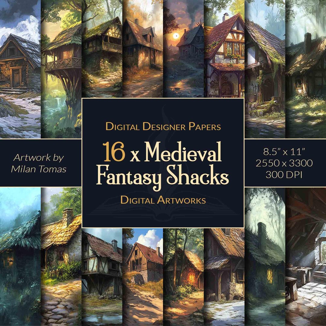 Medieval Shacks Digital Paper Pack: Fantasy Scrapbook Art (digital ...