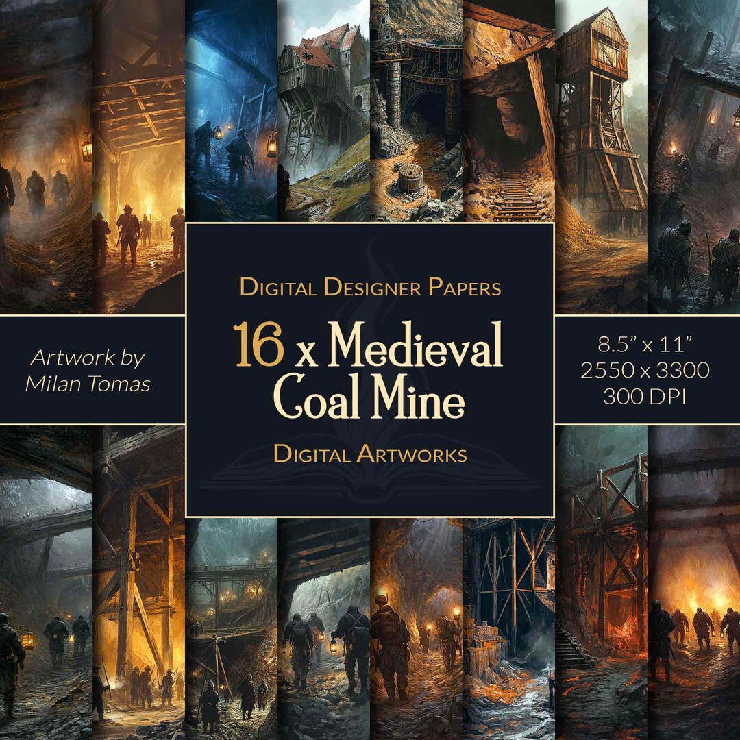 Medieval Coal Mine Digital Artworks: Scrapbook Paper (set of 16) - Etsy