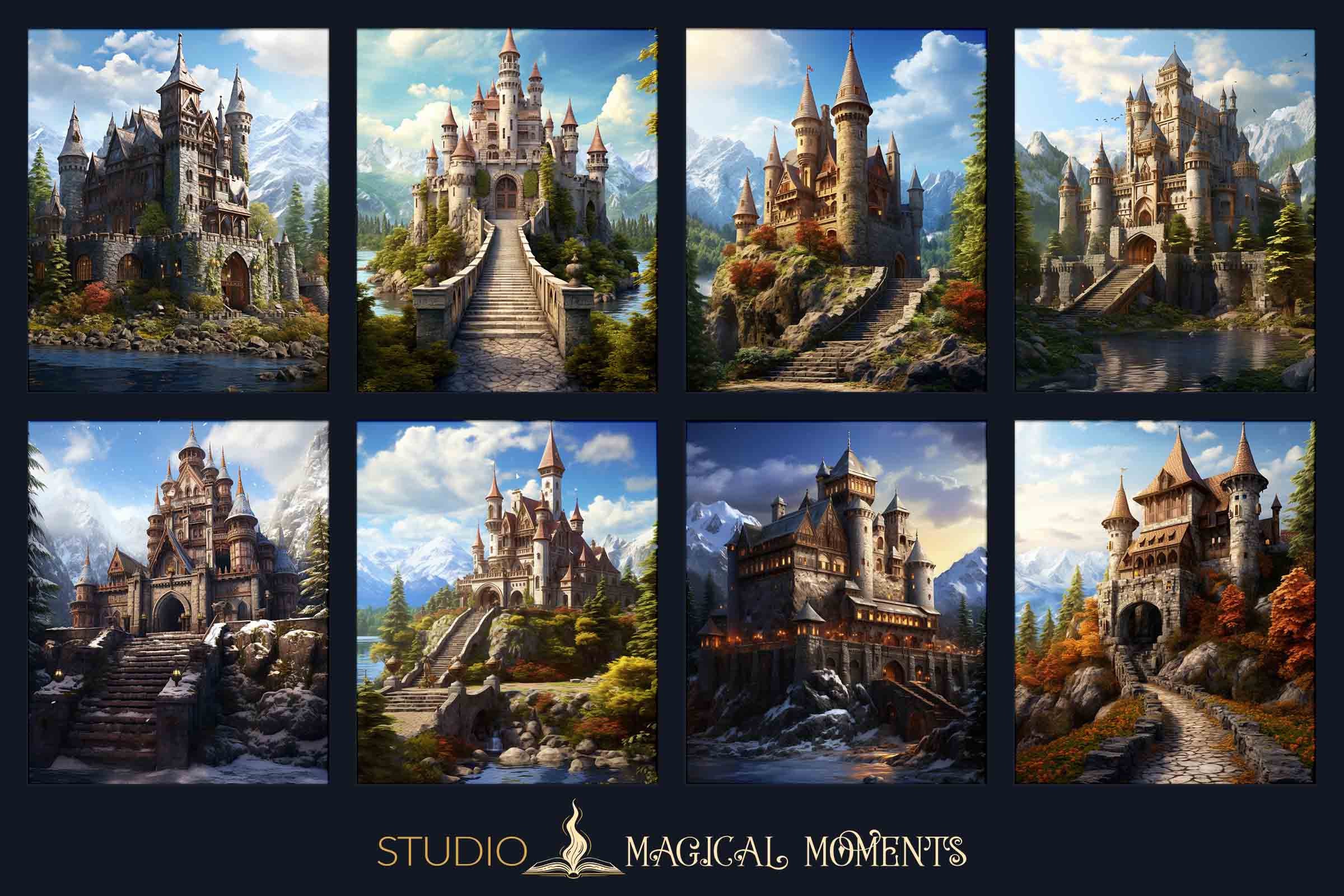 Medieval Fantasy Castle Exterior Digital Artworks Pack Set of 16 ...