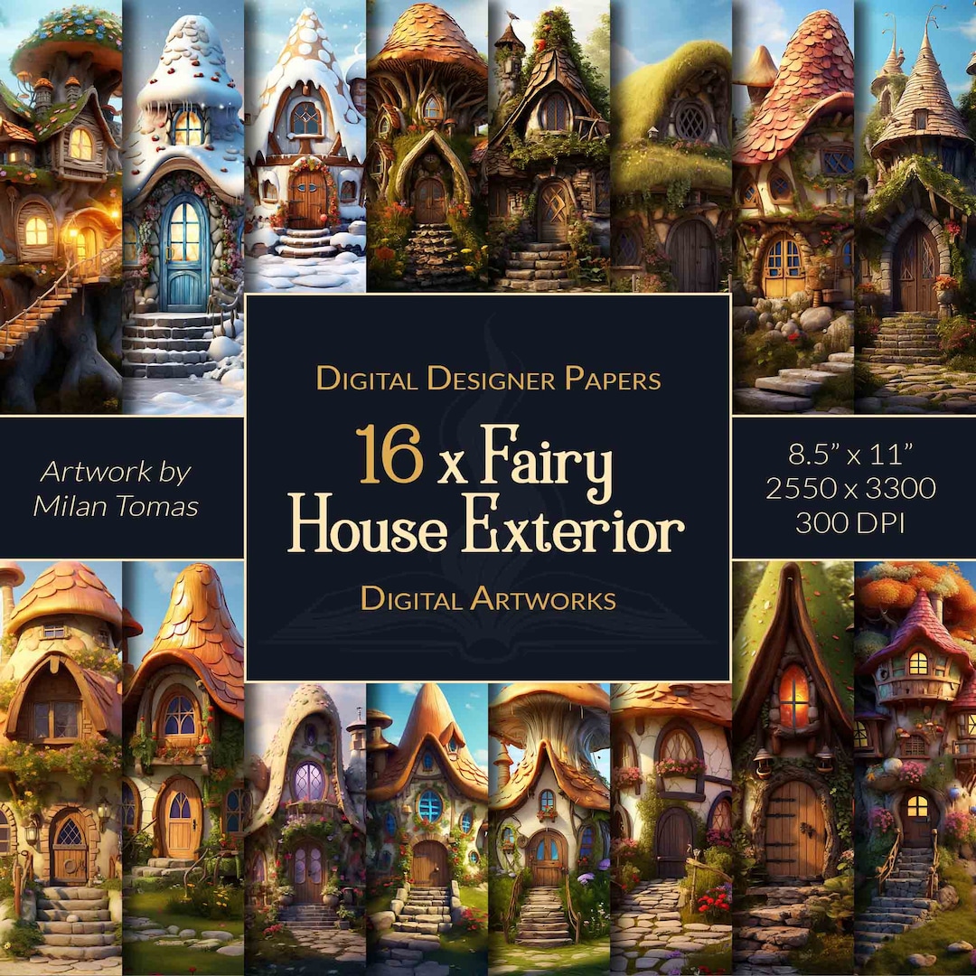 Fairy House Exterior Digital Artworks Pack | Set of 16 Digital Papers ...