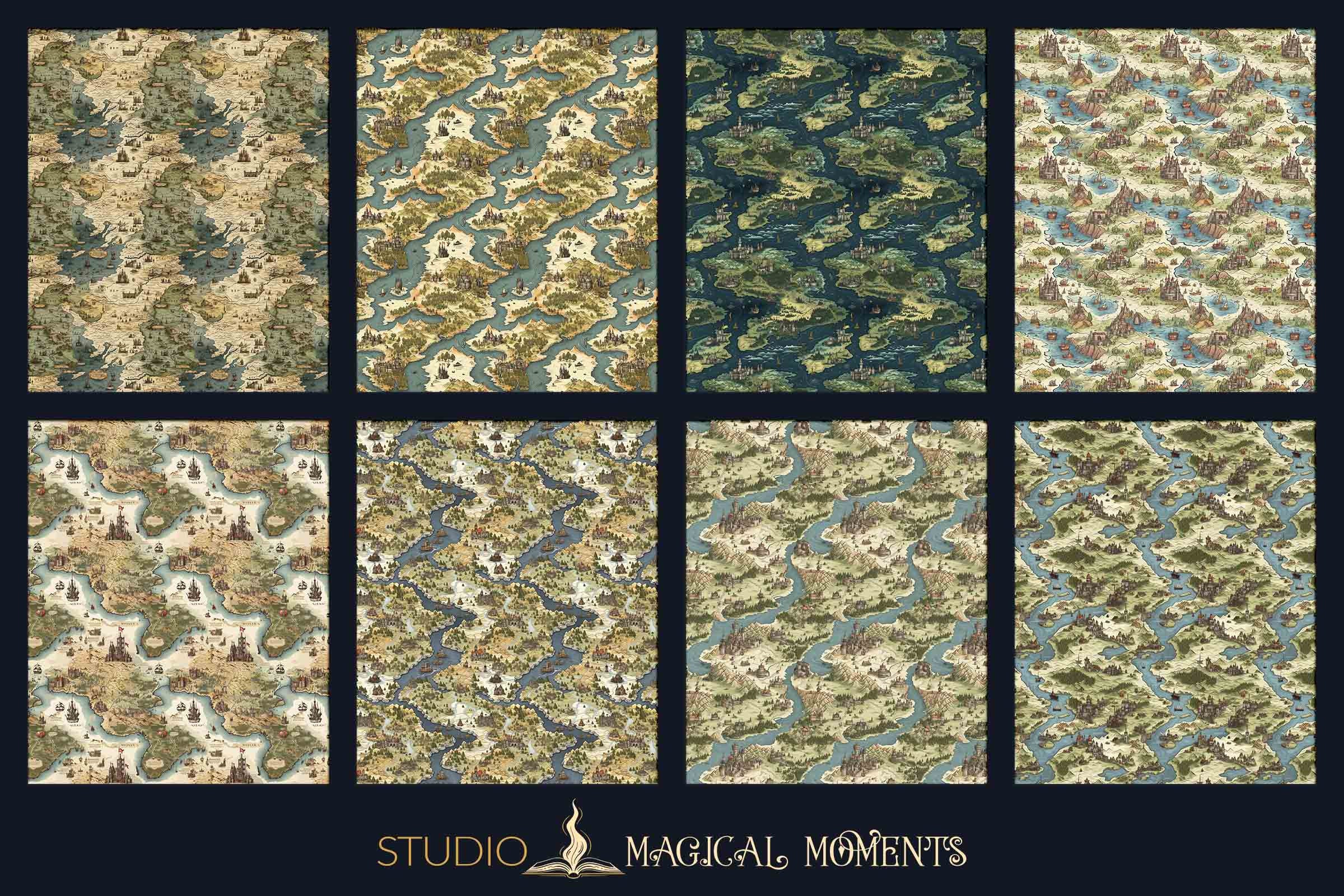 Medieval Fantasy Maps Seamless Patterns Pack Set of 16 Digital Papers ...