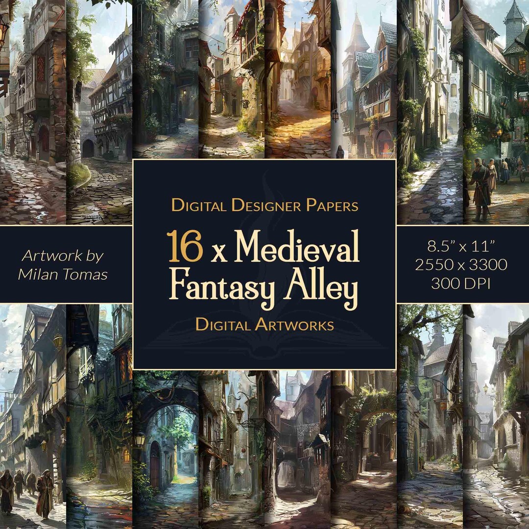 Medieval Fantasy Alley Digital Artworks Pack | Set of 16 Digital Papers ...