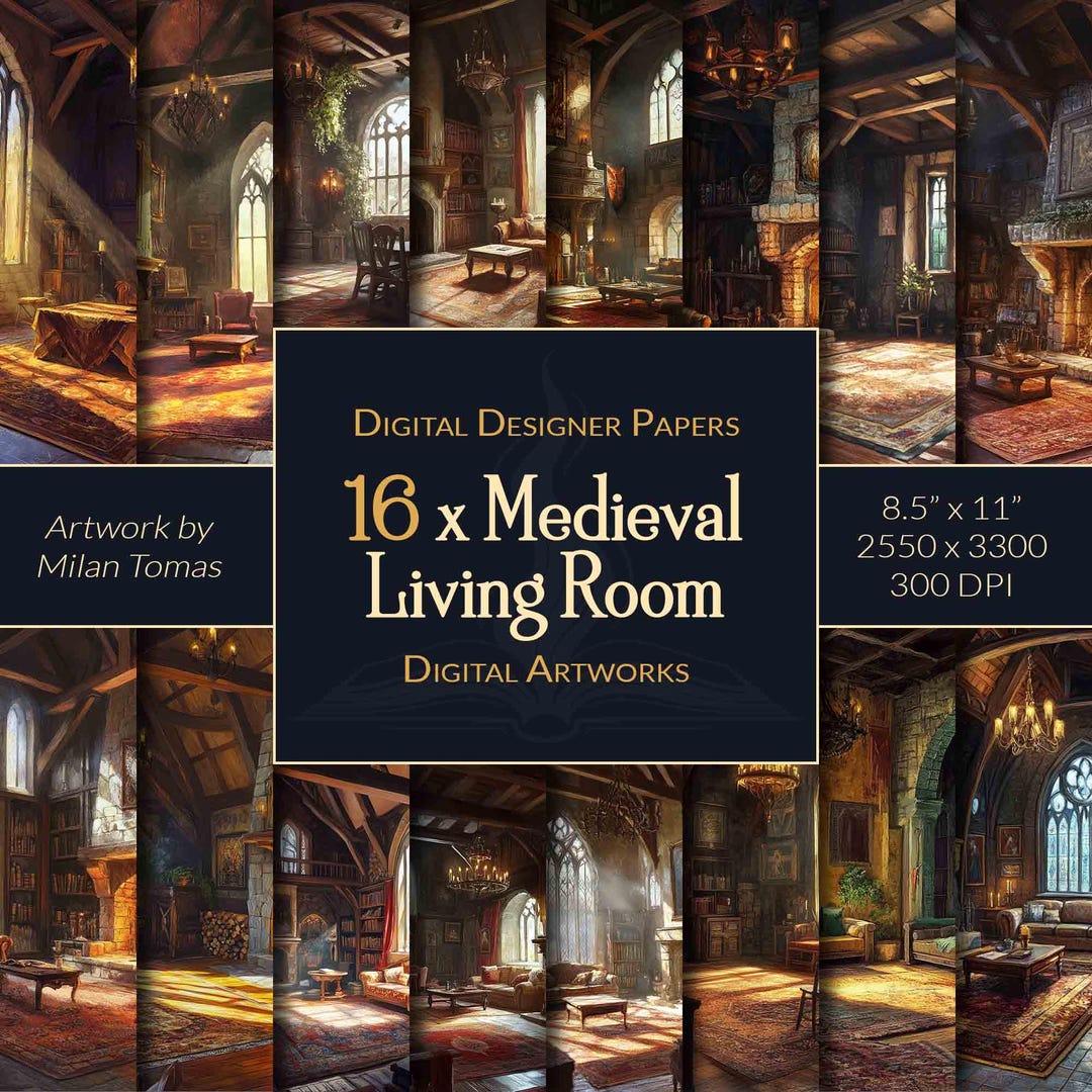 Medieval Living Room Digital Paper Pack: 16 Fantasy Art Designs ...
