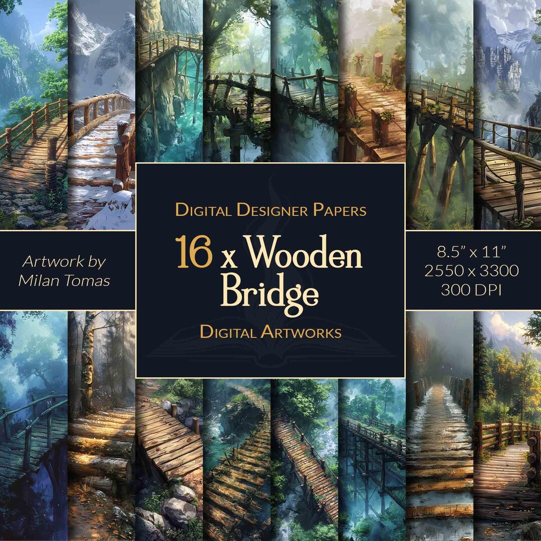 Wooden Bridge Digital Paper: Fantasy Art Backgrounds (digital Download ...
