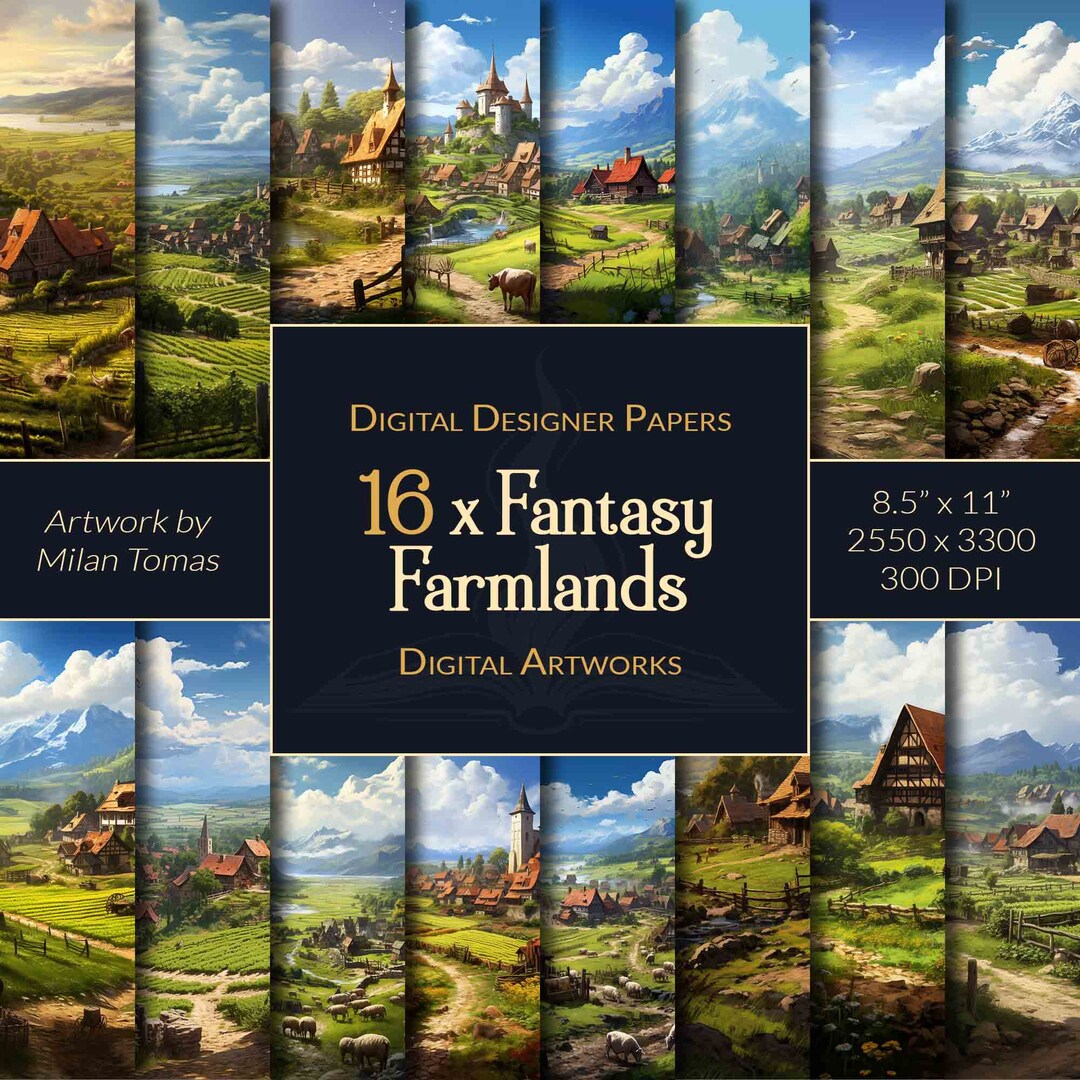 Fantasy Farmlands Digital Paper Pack: Medieval Art (digital Download ...