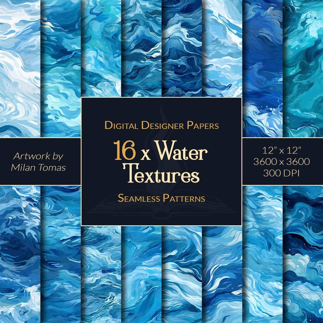 Water Textures Seamless Patterns Pack | Set of 16 Digital Papers ...