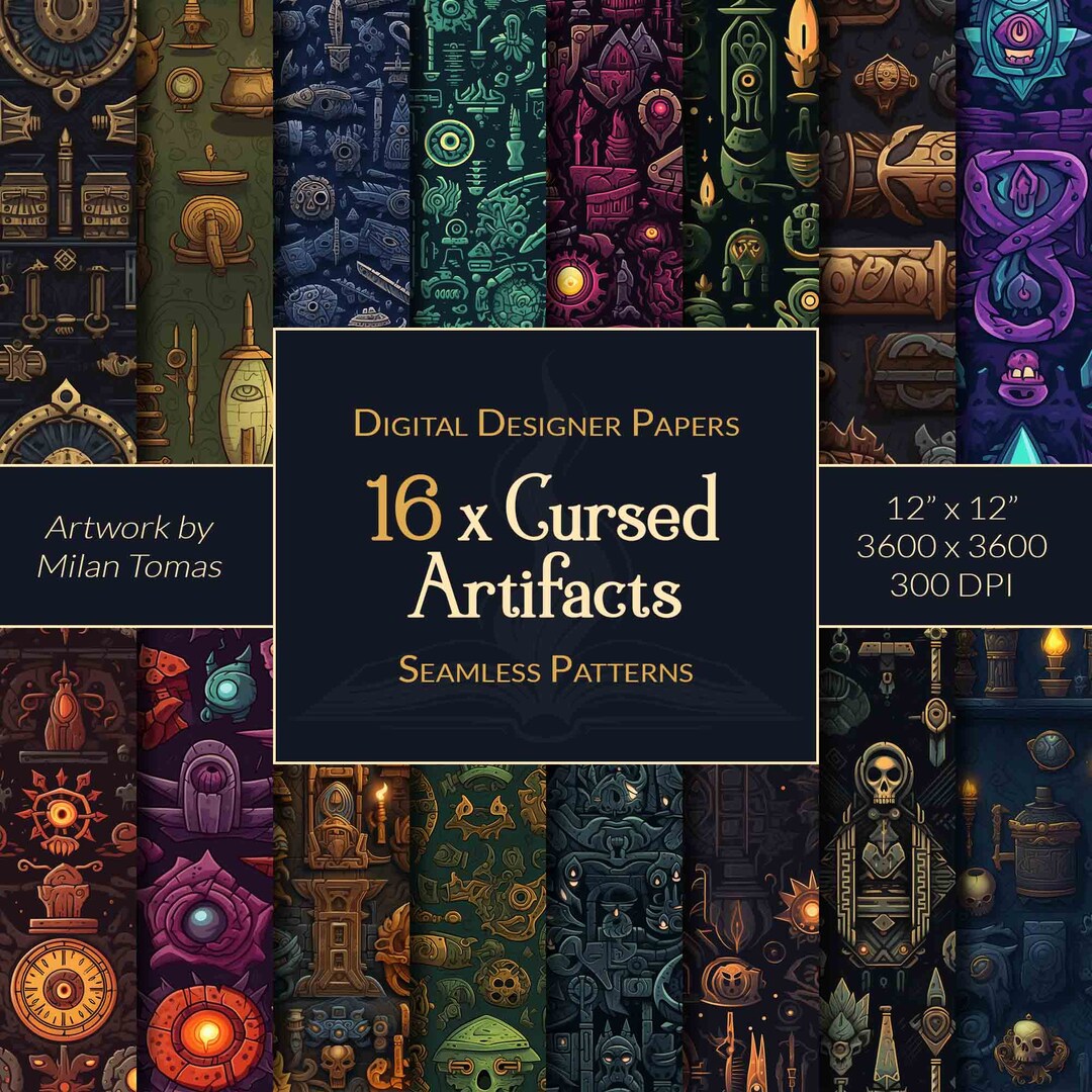 Cursed Artifacts Seamless Patterns Pack | Set of 16 Digital Papers ...