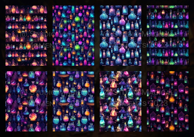 Magical Potions Seamless Patterns Pack Set of 16 Digital Papers ...
