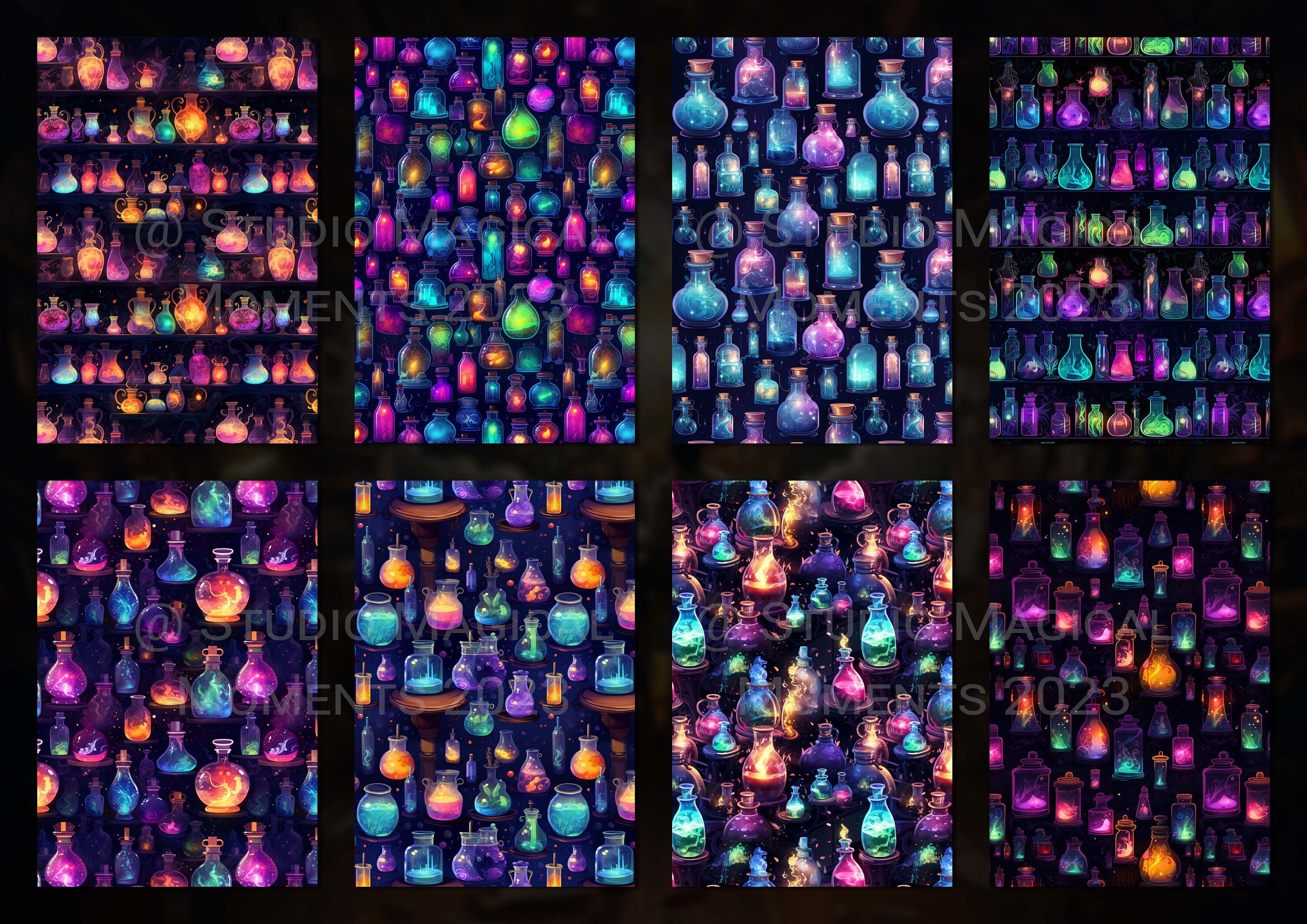 Magical Potions Seamless Patterns Pack Set of 16 Digital Papers ...