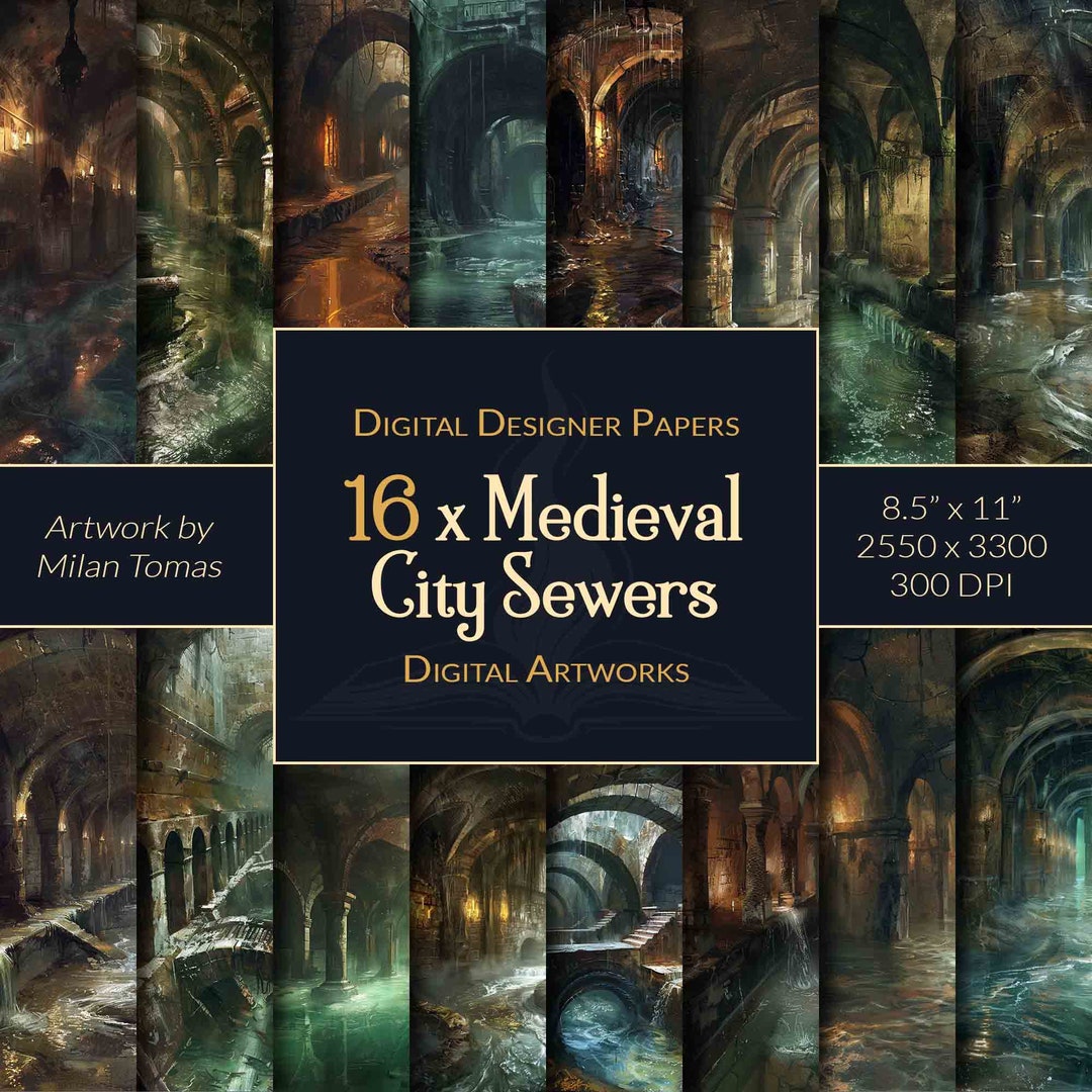 Medieval City Sewers Digital Artworks Pack | Set of 16 Digital Papers ...