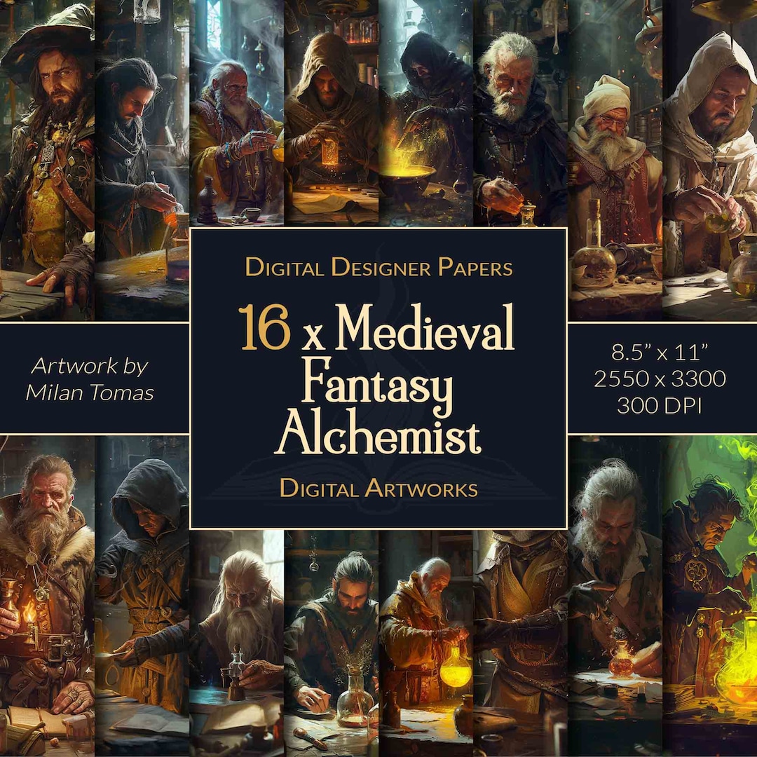 Medieval Fantasy Alchemist Digital Artworks Pack | Set of 16 Digital ...
