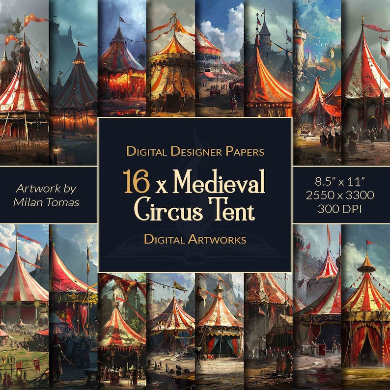 Medieval Circus Tent Digital Papers: Scrapbook & Junk Journal (digital ...