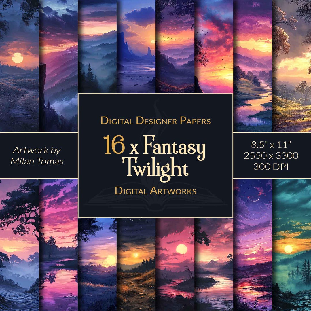 Fantasy Twilight Digital Artworks Pack | Set of 16 Digital Papers ...