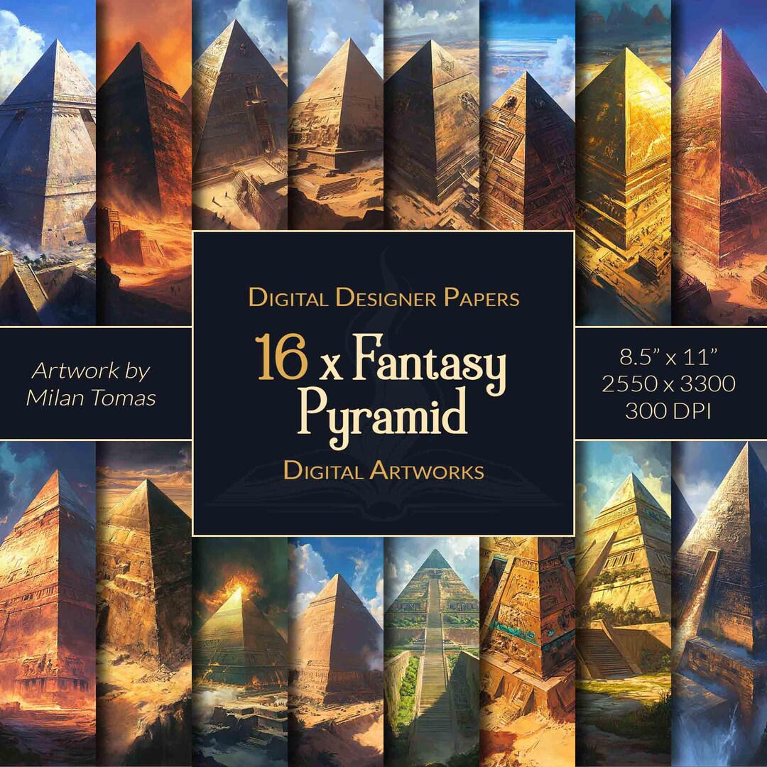 Fantasy Pyramid Art: 16 Digital Papers for Scrapbooking (digital ...