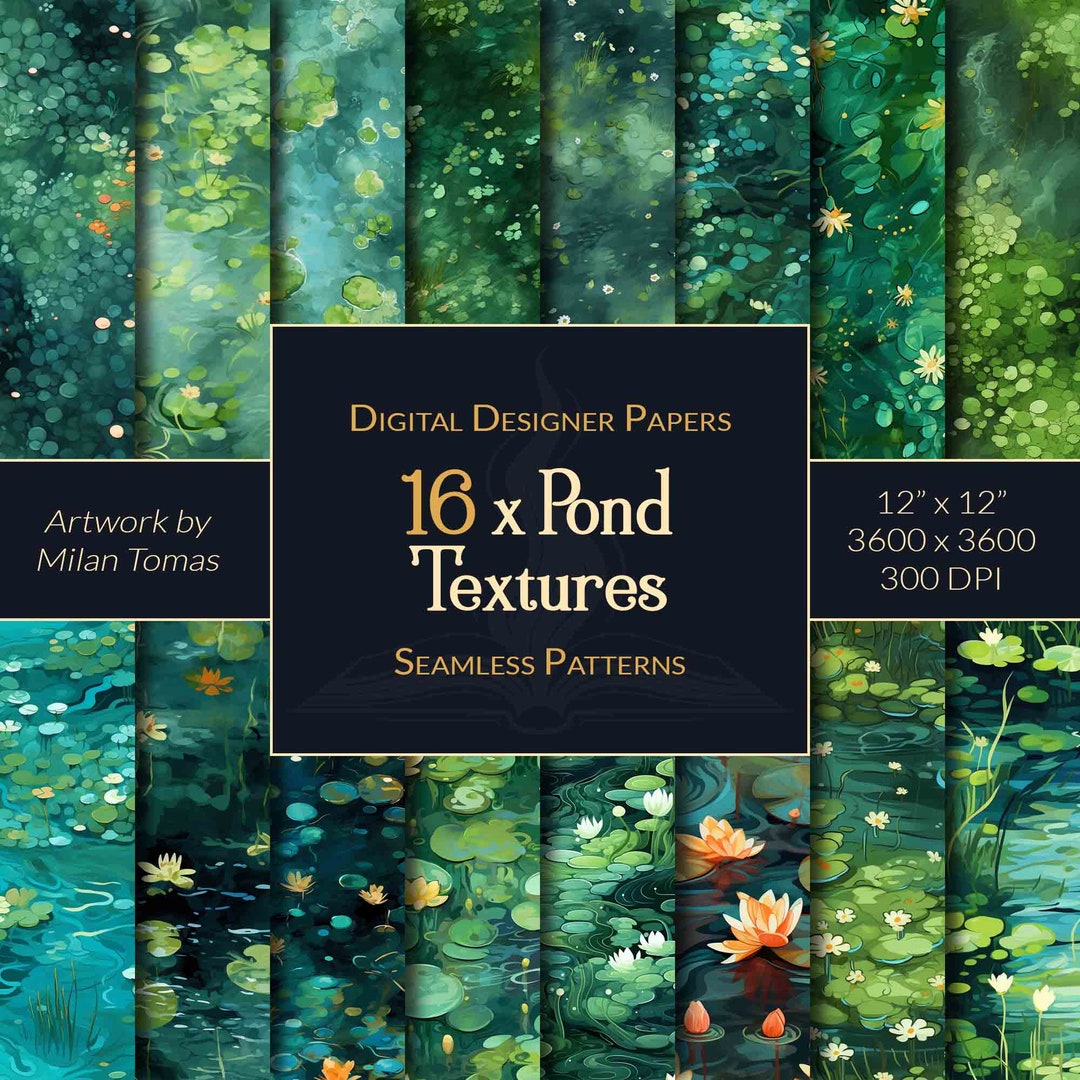 Pond Textures Seamless Patterns Pack | Set of 16 Digital Papers ...