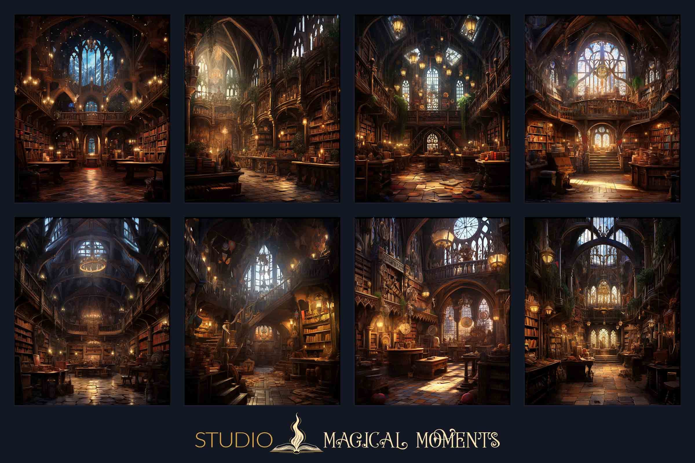 Medieval Fantasy Book Store Interior Digital Artworks Pack Set of 16 ...
