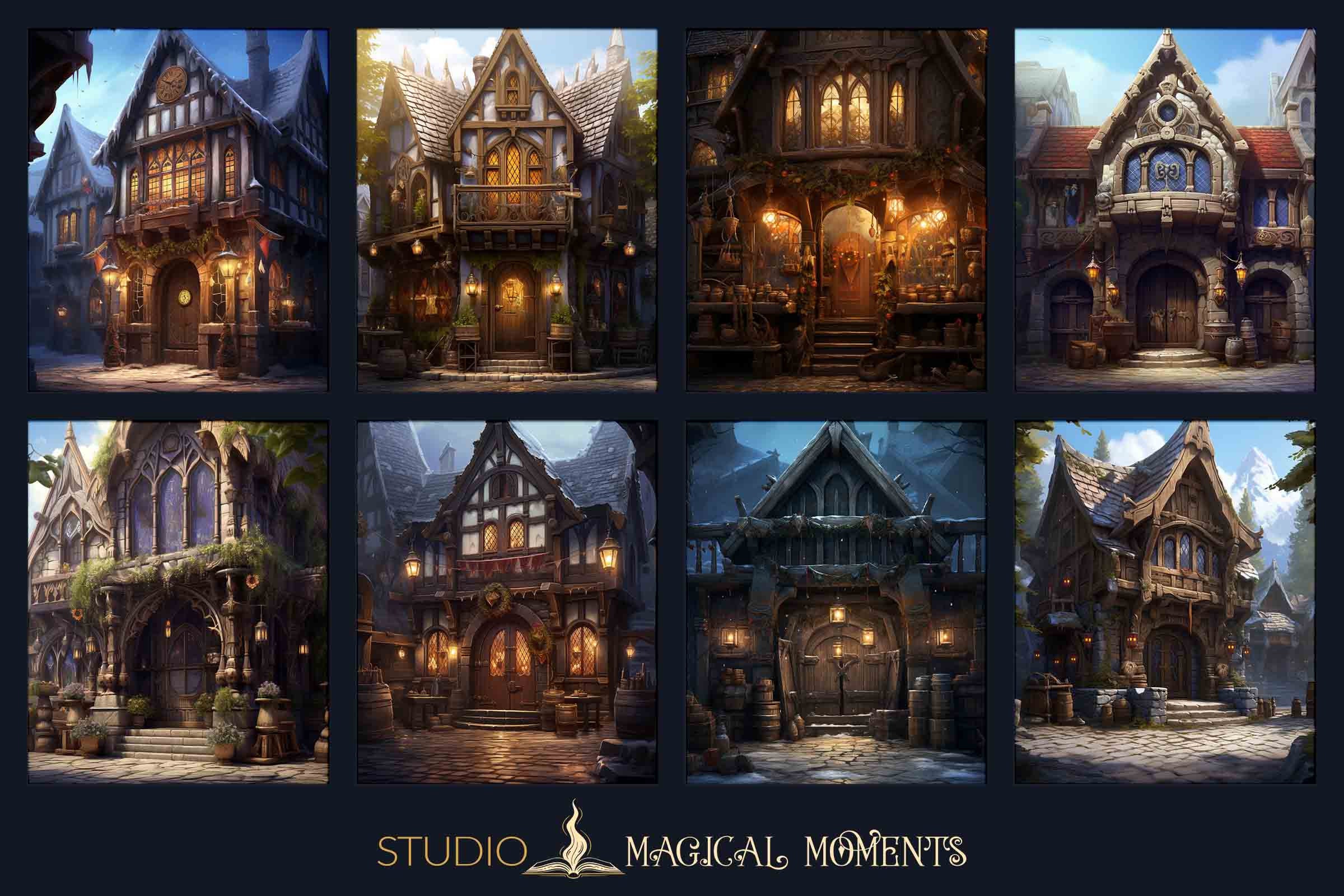 Medieval Fantasy Magic Shop Exterior Digital Artworks Pack Set of 16 ...