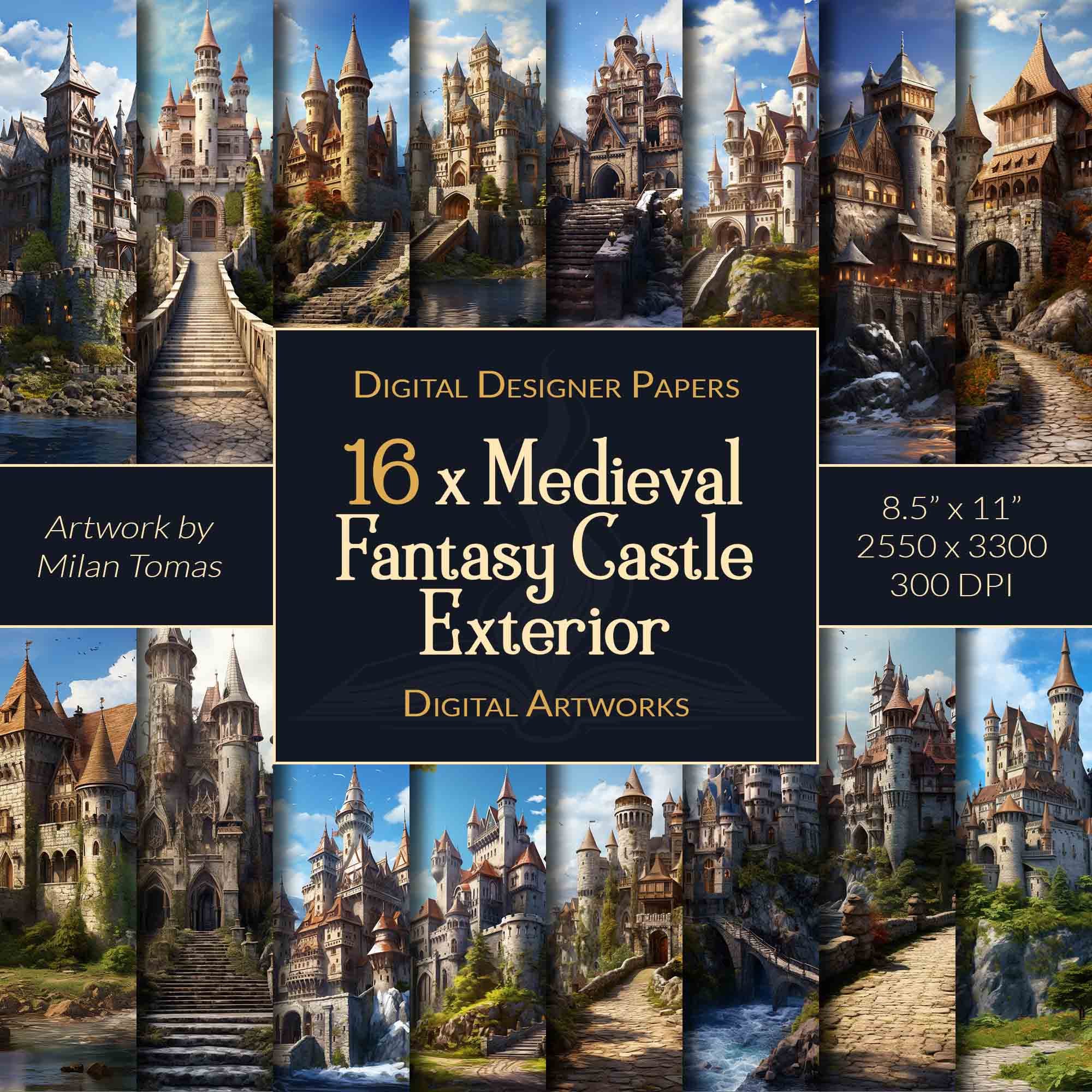 Medieval Fantasy Castle Exterior Digital Artworks Pack Set of 16 ...